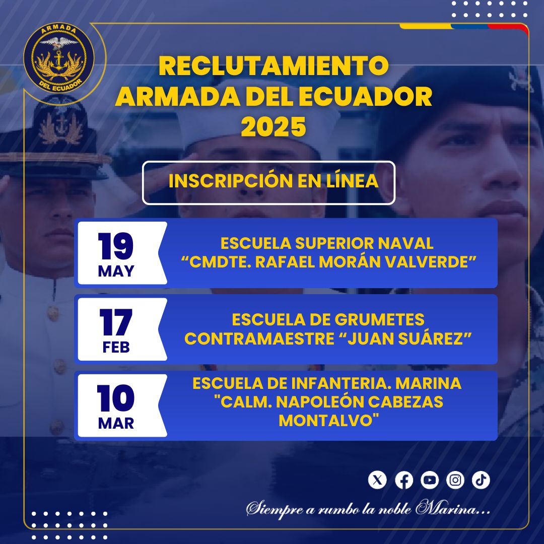 Armada del Ecuador abre tres nuevos reclutamientos para guardiamarinas ...
